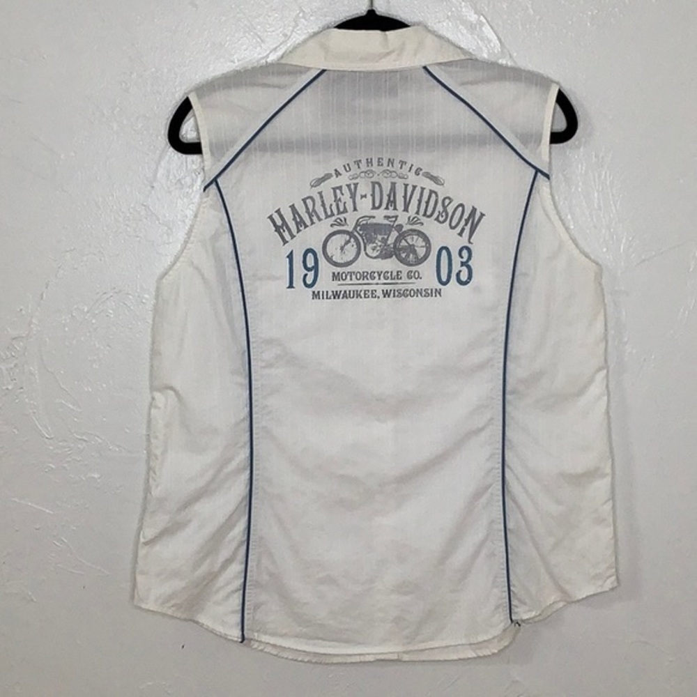 Harley Davidson Sleeveless Snap On Buttons White Shir… - Gem